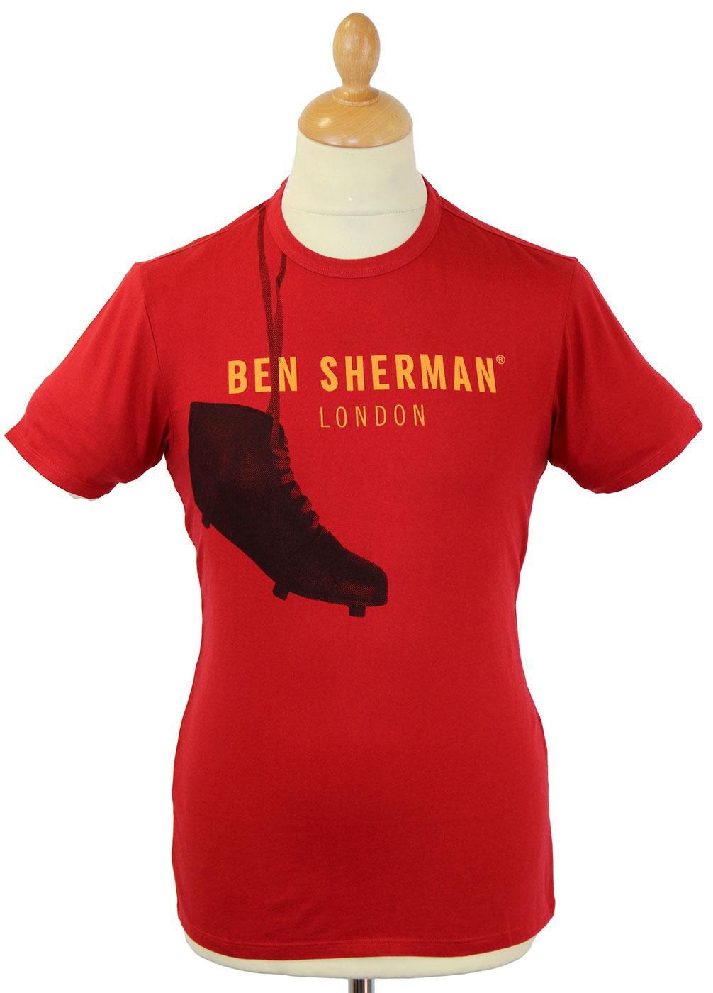 BEN SHERMAN Vintage Football Boots Retro Indie T-Shirt in Red