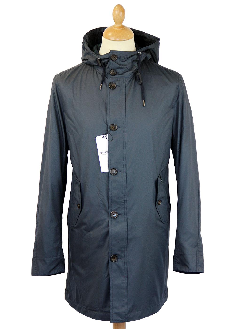 Ben Sherman Lightweight Parka Retro Mod Hooded Jacket in Navy