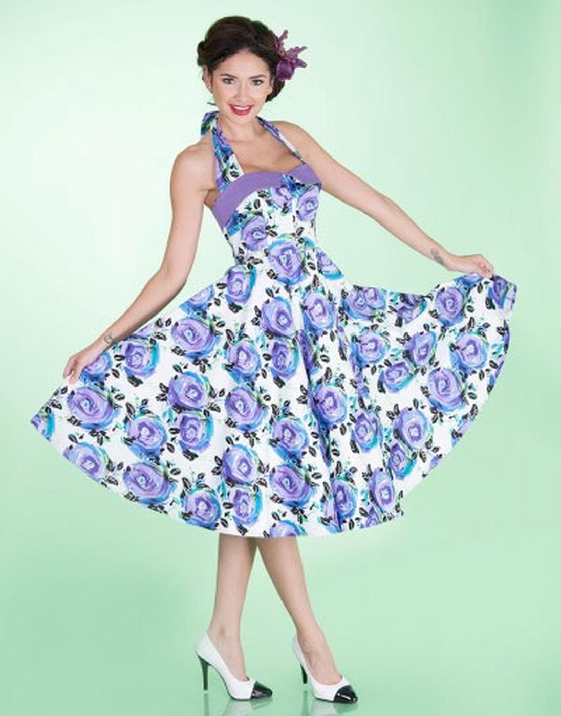 Bettie Page Bella Rosa Retro 50s Halter Neck Circle Dress