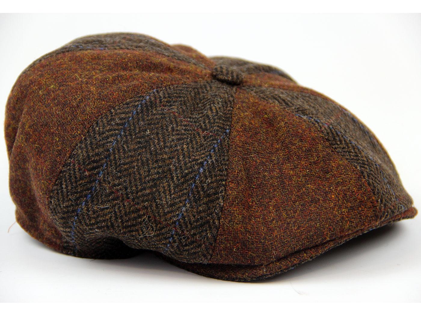 GIBSON LONDON York Retro 60s Mod Herringbone Gatsby Cap in Brown