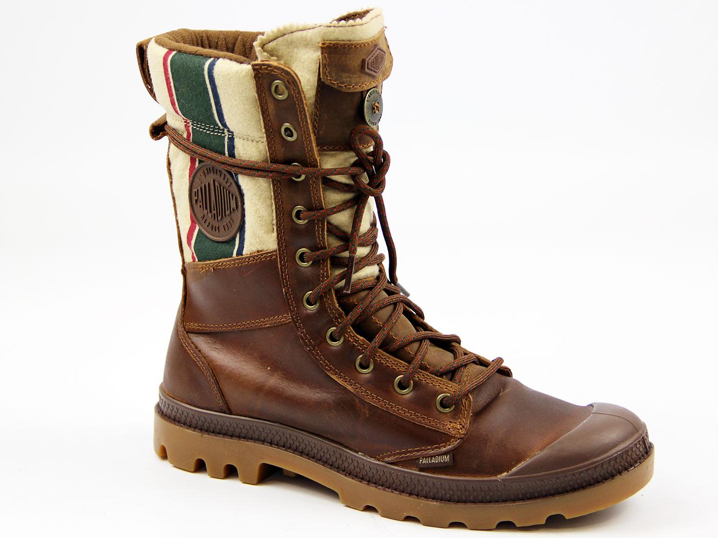 PALLADIUM Tactical Plus Retro 70s Military Boots in Bridle Brown