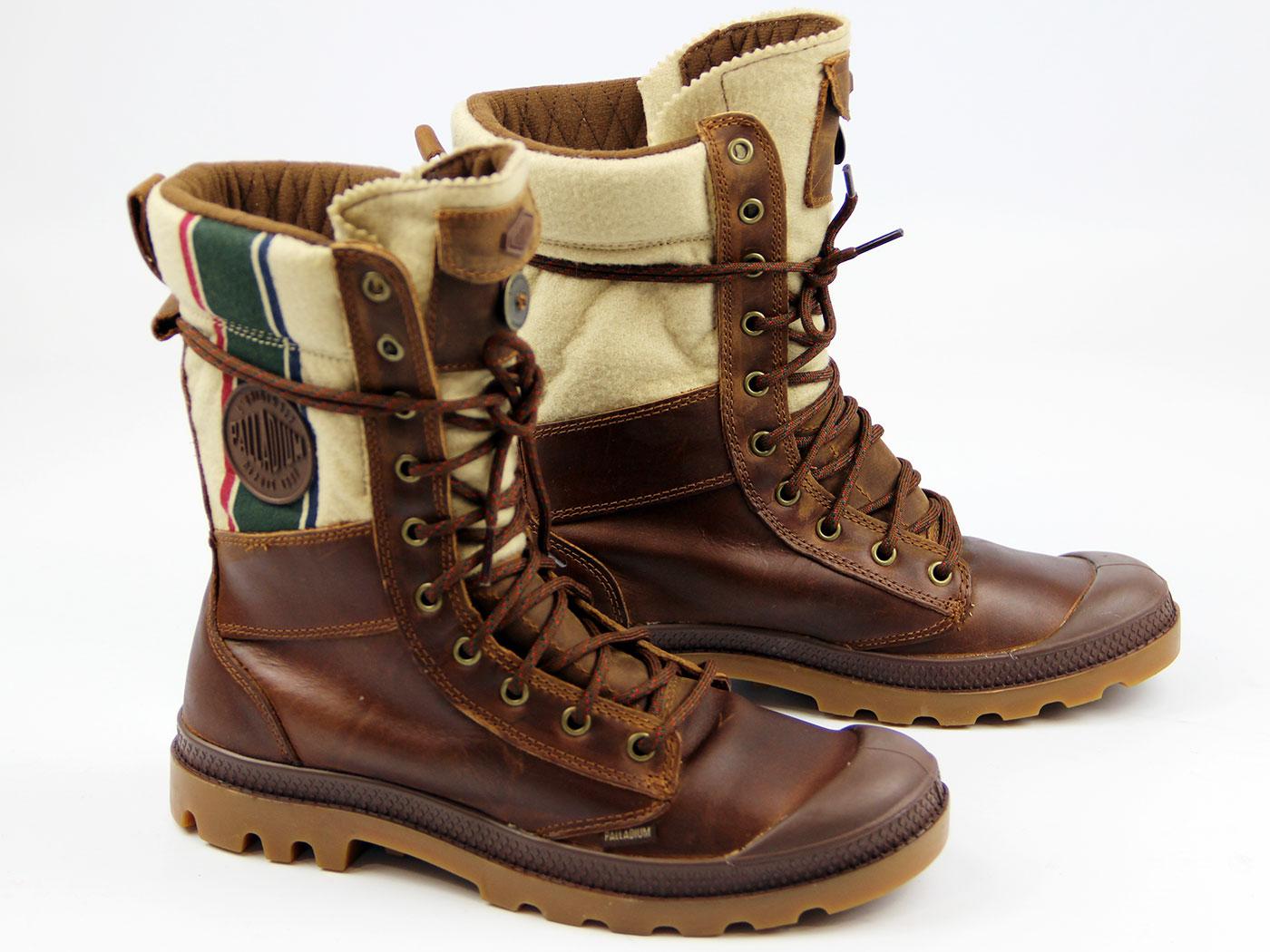 PALLADIUM Tactical Plus Retro 70s Military Boots in Bridle Brown