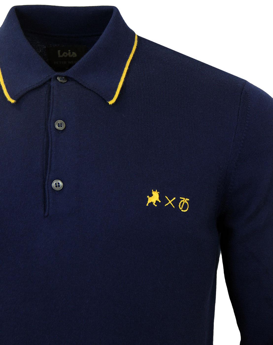 LOIS x PETER WERTH Retro Contrast Tipped Knit Polo in Navy