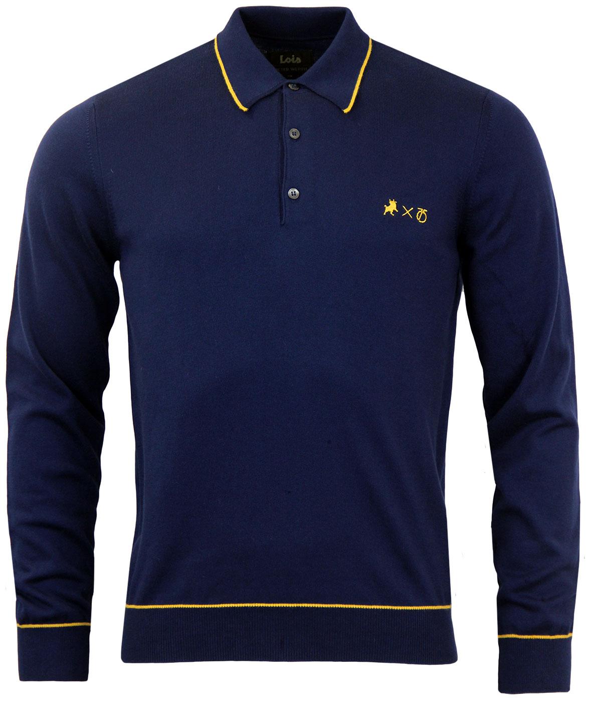 LOIS x PETER WERTH Retro Contrast Tipped Knit Polo in Navy