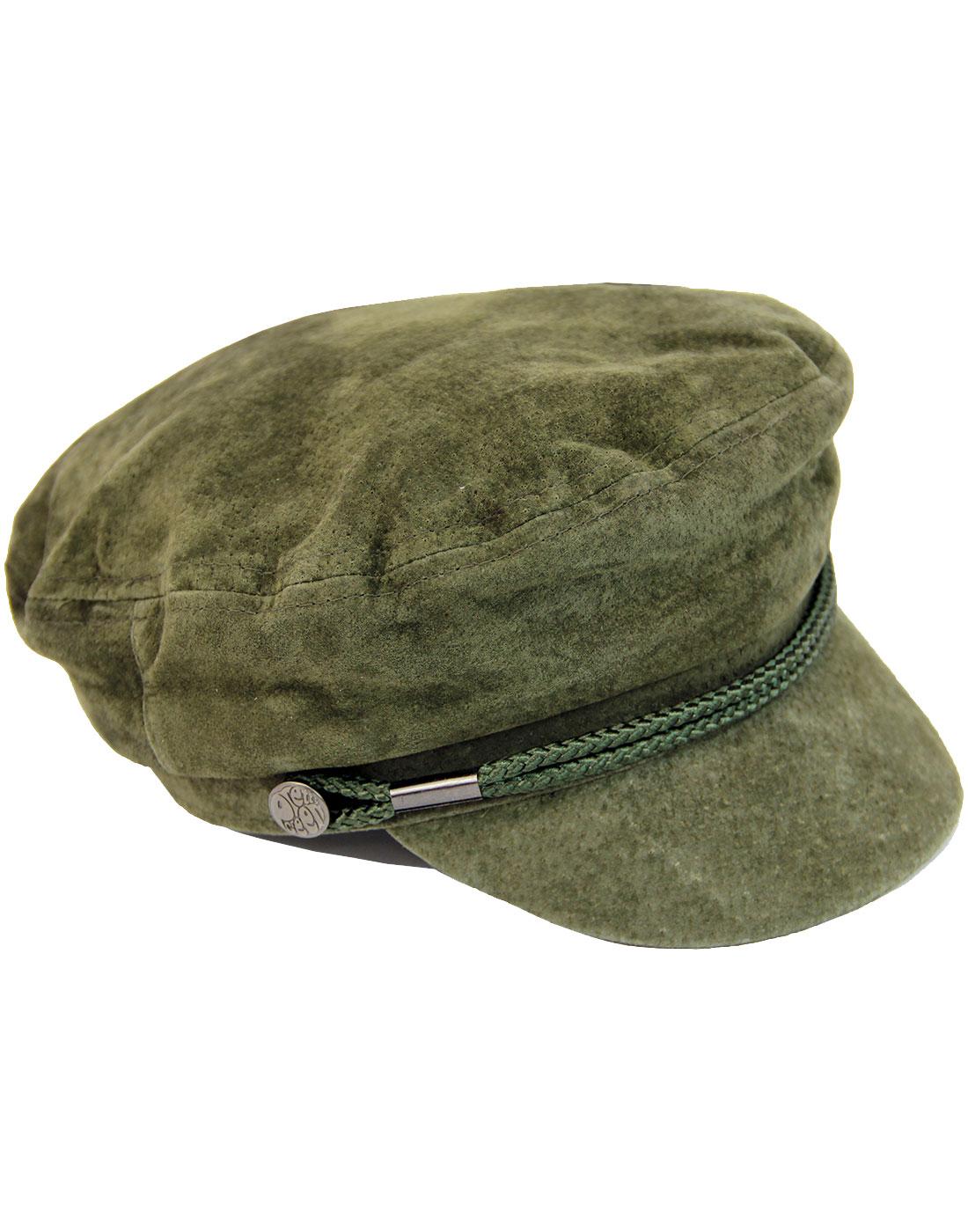 PRETTY GREEN Retro Suede Lennon Beatles Hat in Khaki