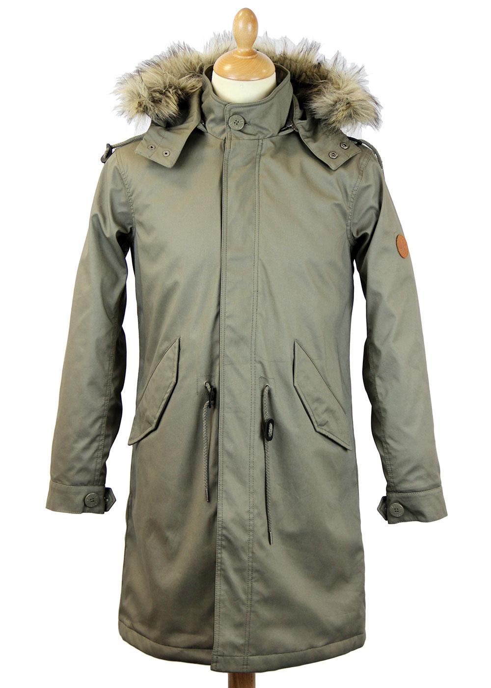 PRETTY GREEN Retro 60s Mod Fixed Lined Fishtail Parka Jacket