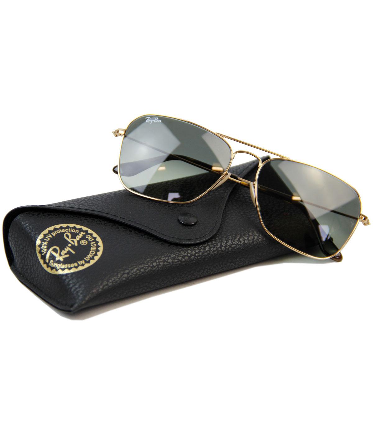 Ray-Ban Caravan Retro 60s Mod Sunglasses in Gold Grey 0RB3136