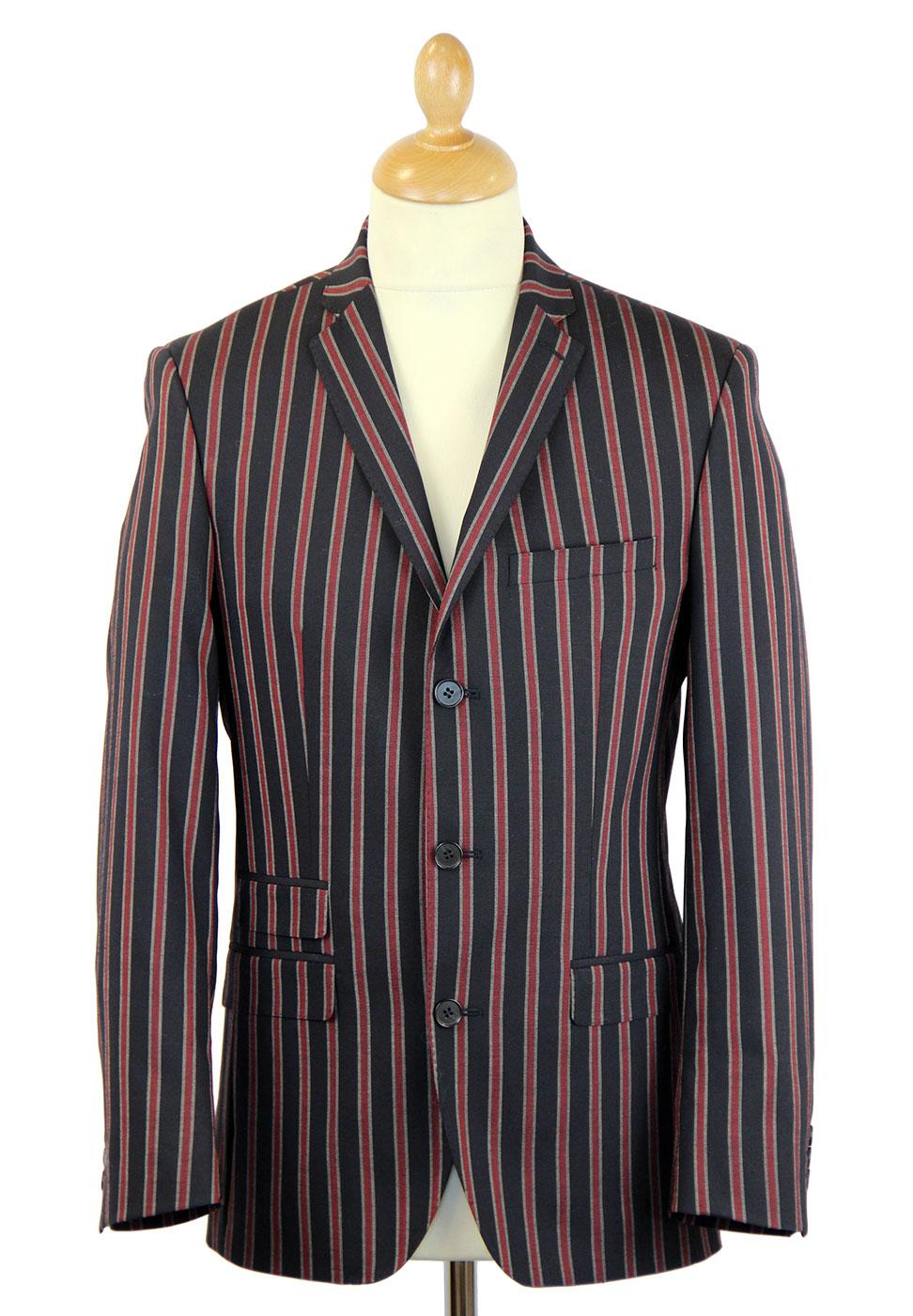 Retro 60s Mod Burgundy Stripe 3 Button Slim Boating Blazer