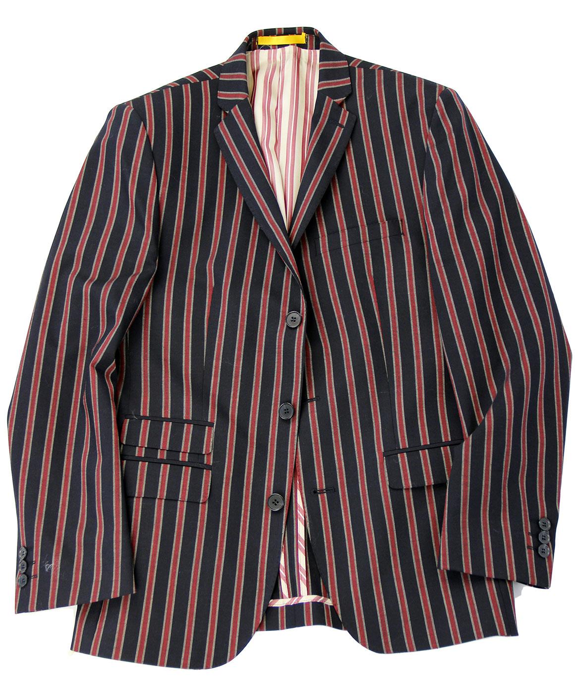 Retro 60s Mod Burgundy Stripe 3 Button Slim Boating Blazer